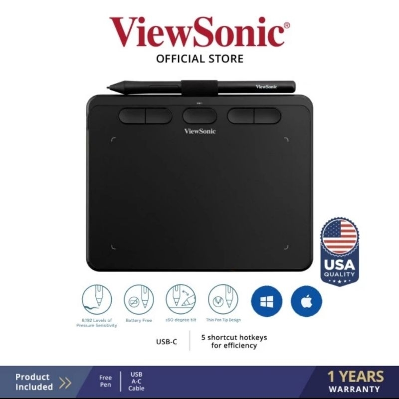 Jual Viewsonic PF720 Drawing Graphic Pen Tablet Lightweight Type C ...