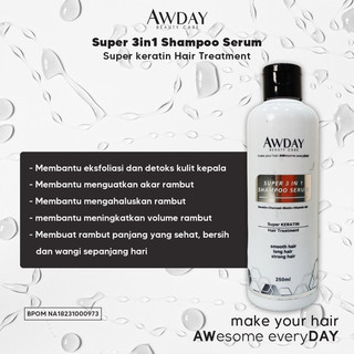 Jual AWDAY super 3in1 shampoo 250ml Super Keratin Shampoo / Charchoal ...