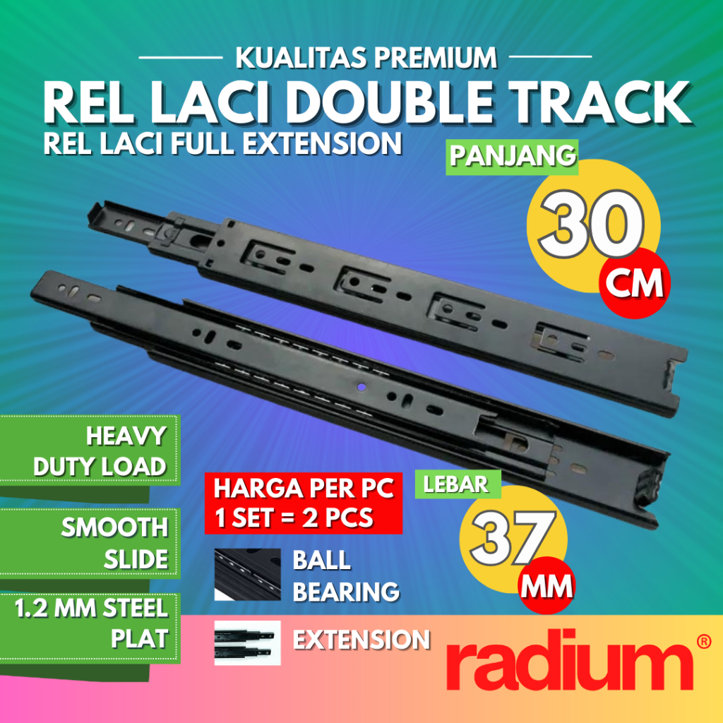 Jual Rel laci lemari Double Track 30 cm FE 37 RADIUM Full Extension ...