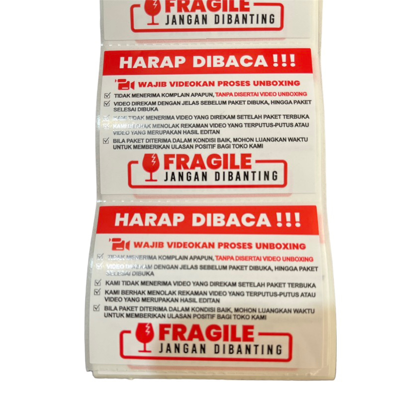 Jual stiker fragile unboxing 100lbr glossy | Shopee Indonesia
