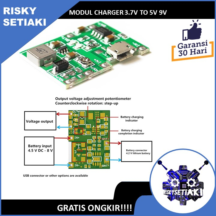 Jual MODUL CHARGER 3.7V TO 5V 9V LITHIUM BATERAI | Shopee Indonesia