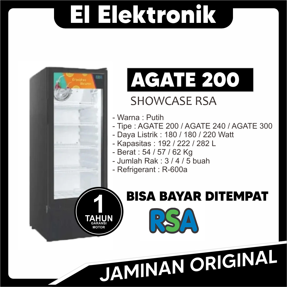 Jual SHOWCASE RSA AGATE 200 / 240 / 300 Pendingin Kulkas kaca | Shopee ...