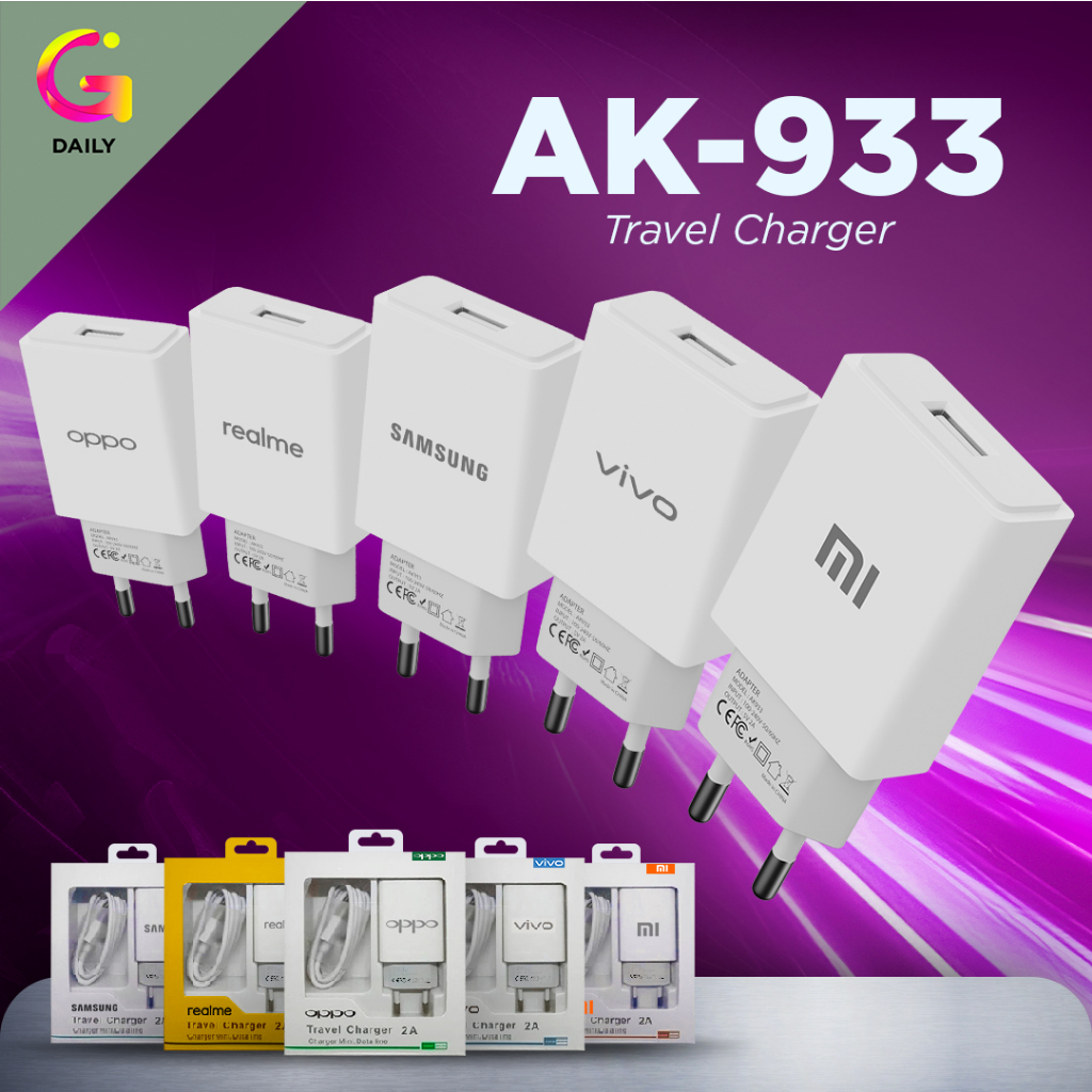 Jual Travel Charger AK-933 2A Kabel USB Micro 1M + Batok | Shopee Indonesia