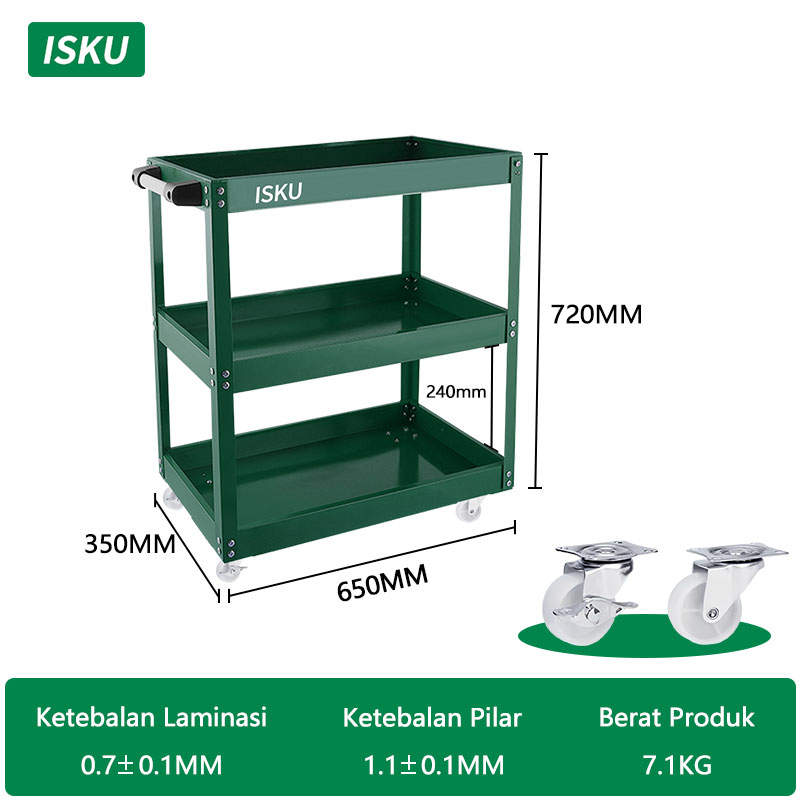 Jual ISKU Trollies Bengkel Rak 3 Susun Trolly Trolley perkakas tools ...
