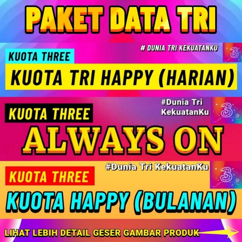 Jual ISI ULANG KUOTA TRI AON, HAPPY BULANAN MURAH PROSES CEPAT | Shopee Indonesia