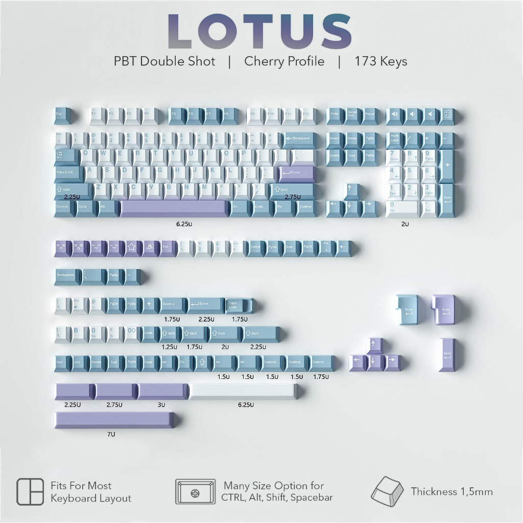 Jual MYNK Lotus PBT Doubleshot Cherry Profile Keycaps Set | Shopee ...