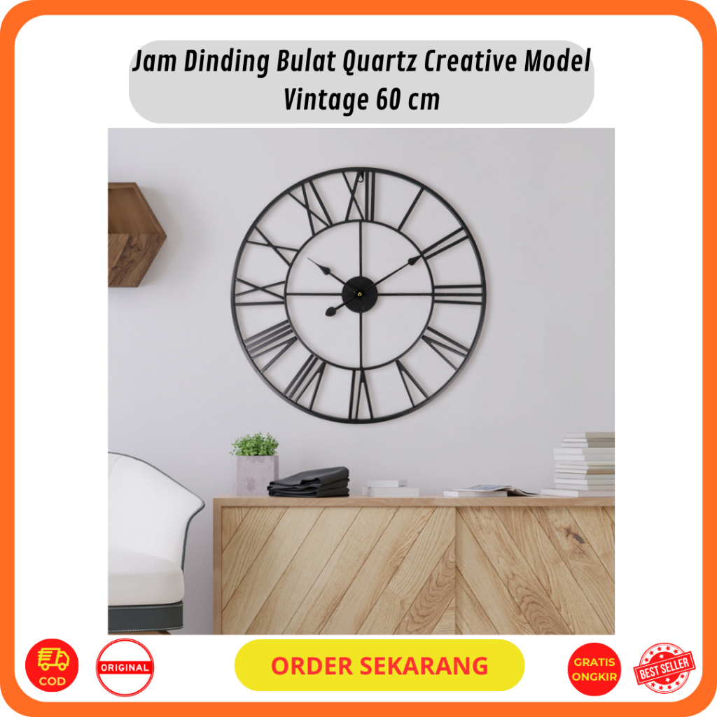 Jual Jam Dinding Tempel Bulat Quartz Creative Mewah Model Vintage 60 cm ...