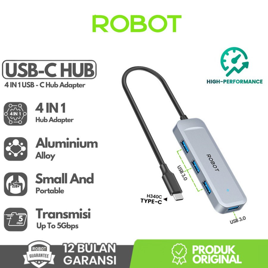 Jual ROBOT H340C USB Hub TYPE-C 4 port USB 3.0 High Speed 5Gbps High ...