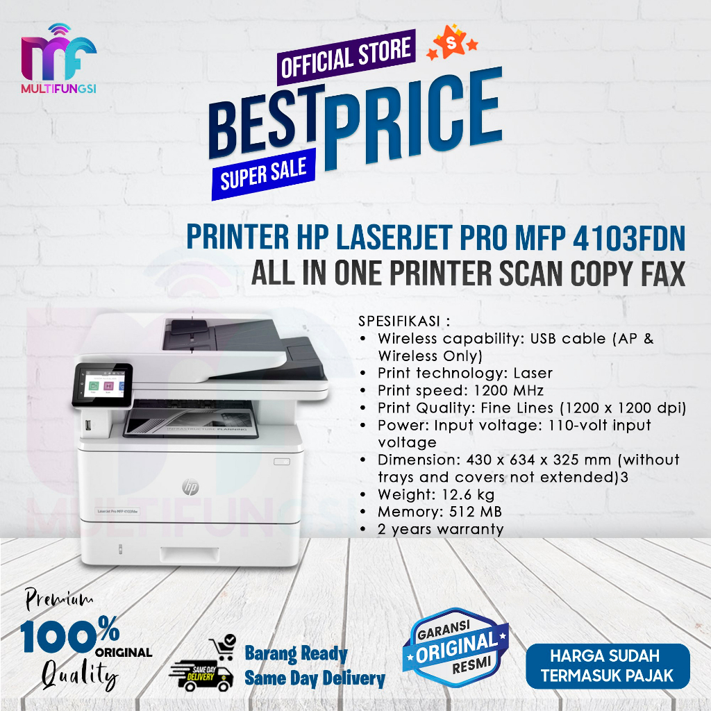 Jual Printer Hp Laserjet Pro Mfp 4103fdn All In One Printer Scan Copy Fax | Shopee Indonesia
