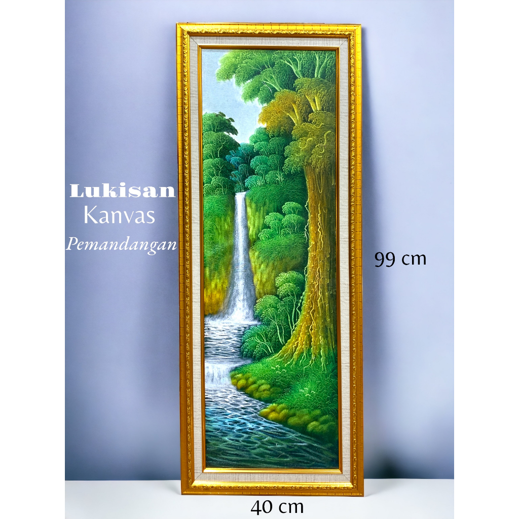 Jual Lukisan Pemandangan Air Terjun Hutan Panen Ukir Ukuran 40x99cm ...