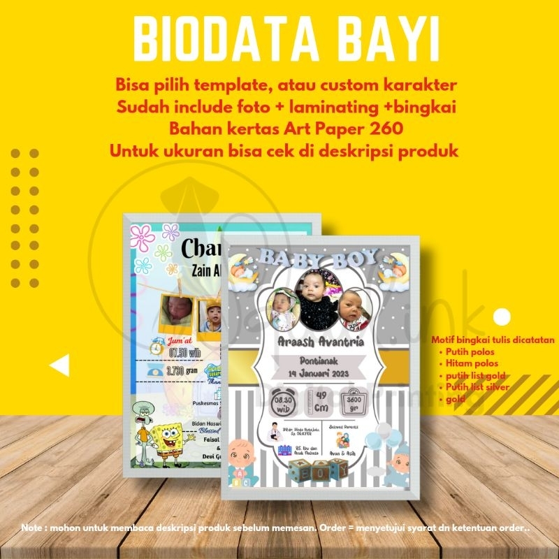 Jual BINGKAI KACA + DESIGN + CETAK + LAMINASI BIODATA BABY / BAYI ...