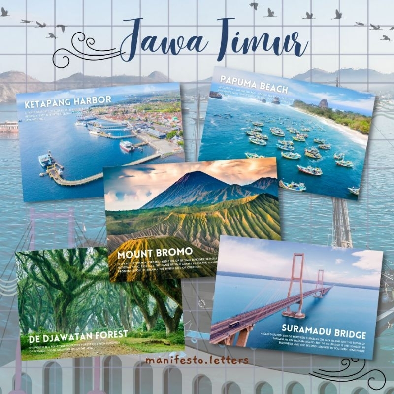 Jual Postcard Jawa Timur | Kartu Pos Suramadu | Bromo | Ketapang Harbor ...