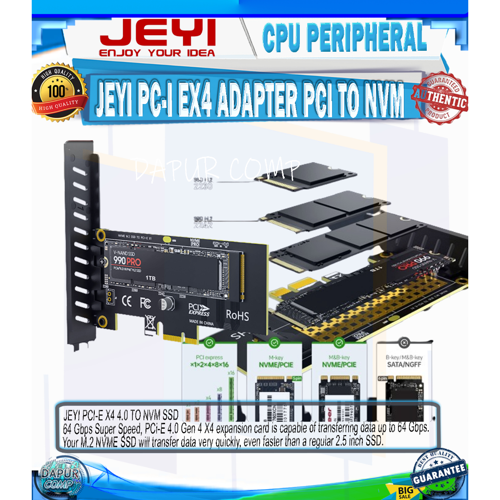 Jual JEYI PCIE ADAPTER TO M.2 NVME PCIE 4.0 3.0 SSD PCIe X1 / X4 | Shopee Indonesia