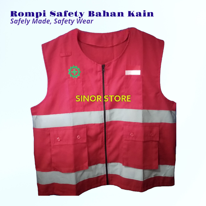 Jual Rompi Safety KAIN Drill Vest Tebal 2 Kantong Dan Zipper Bendera K3 ...