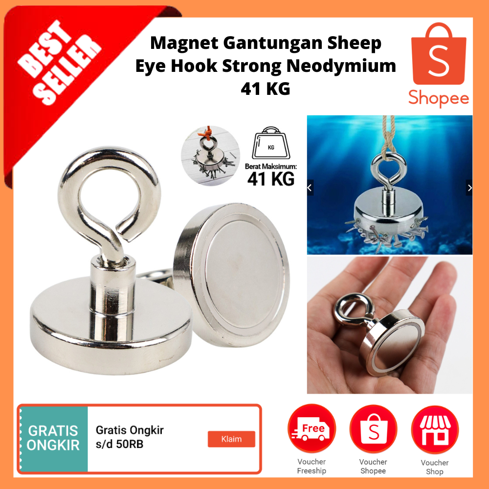 Jual Magnet Gantungan Sheep Eye Hook Strong Neodymium 41 KG / Kait ...