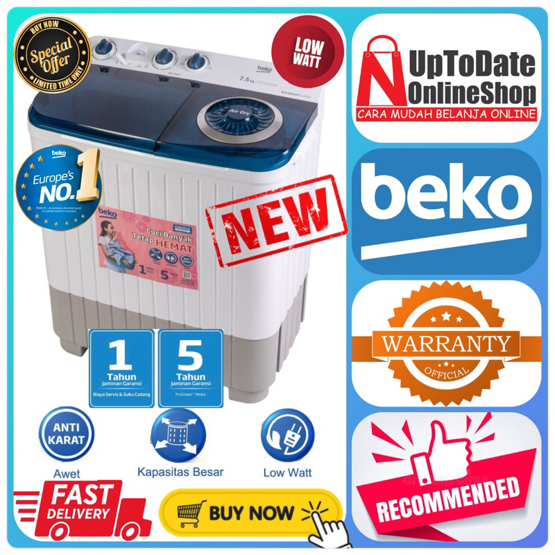 Jual MESIN CUCI BEKO 2 TABUNG 7.5KG WTTA7503W WTTA-7503W WTTA 7503 W ...