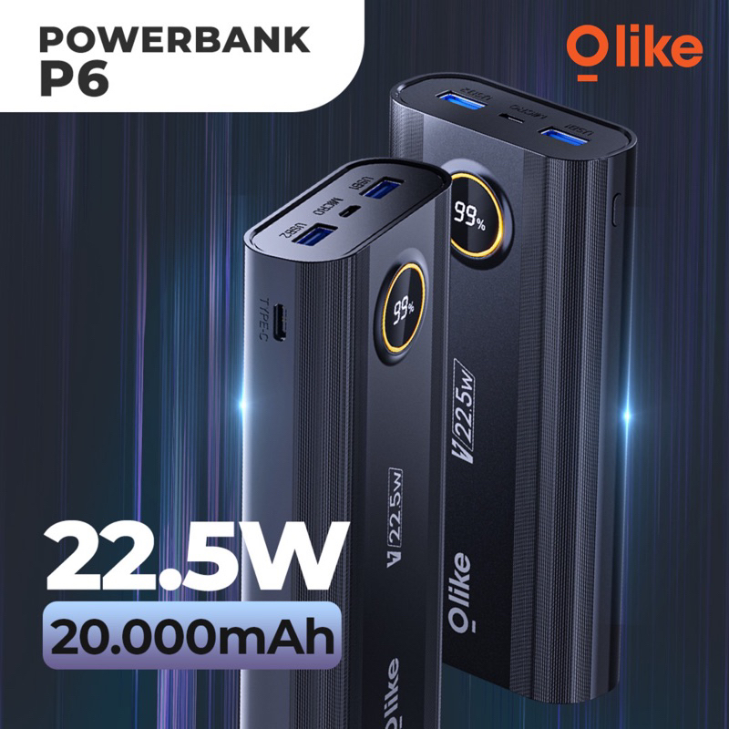 Jual OLIKE P6 POWERBANK 20000MAH FAST CHARGING 22.5W DISPLAY VOOC TYPE ...