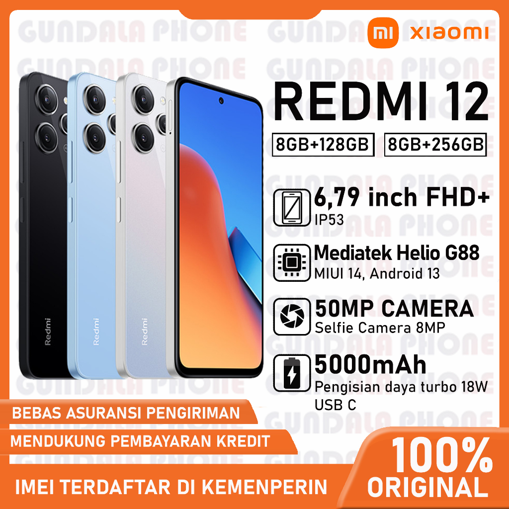 Jual Xiaomi Redmi 12 - Triple Camera 50MP, Mediatek G88 - Garansi resmi ...