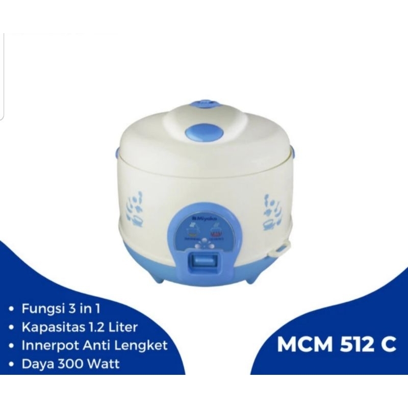 Jual MIYAKO : MCM512 MAGIC COM RICE COOKER 3 IN 1 1,2 LITER MCM 512 C ...