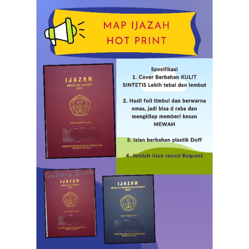 Jual MAP IJAZAH JENGJANG SD DAN SMP/WARNA MARUN DAN NAVY/BAHAN KUKIT ...