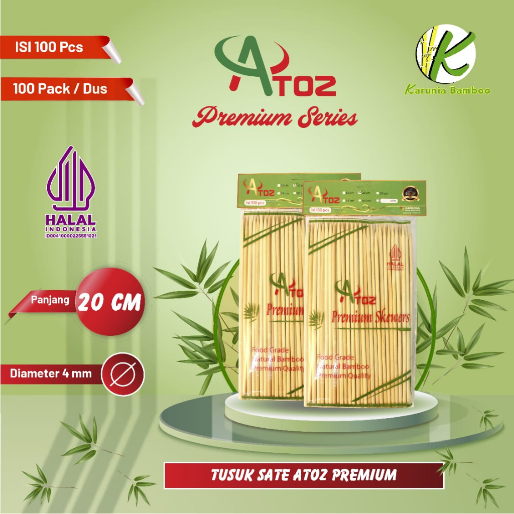 Jual Tusuk sate Atoz Premium 4.0mm x 20 cm isi 100 pcs tusuk sostang ...
