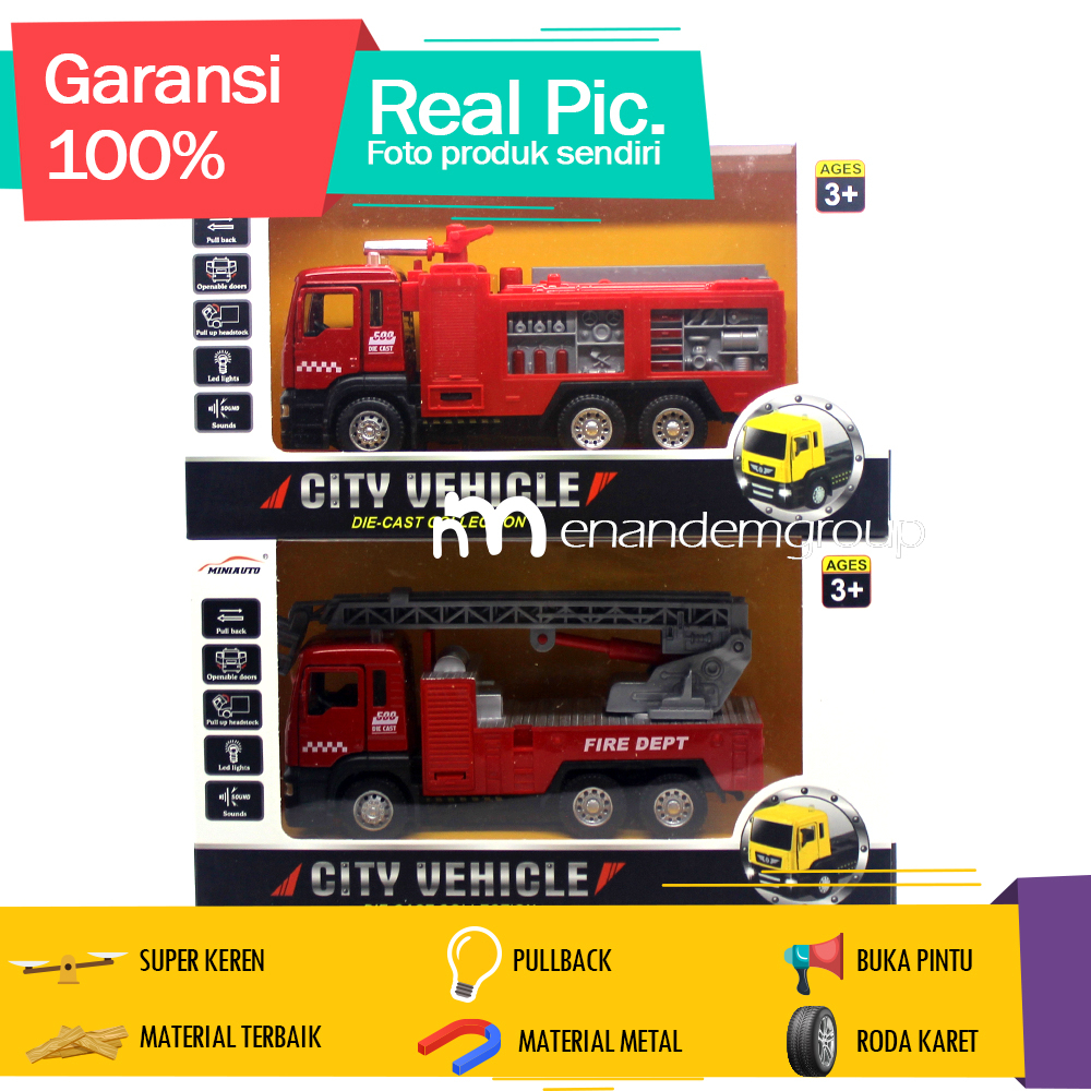 Jual Diecast Miniatur Mainan Mobil Truk Pemadam Kebakaran LED Bersuara ...