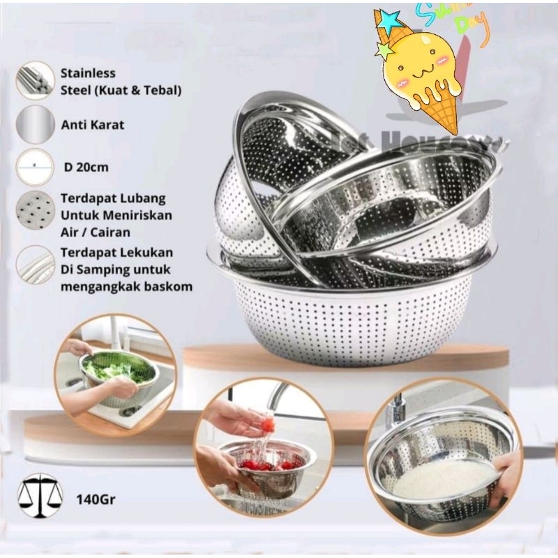 Jual Baskom Lubang Stainless Tebal Ukuran 28cm/30cm | Shopee Indonesia