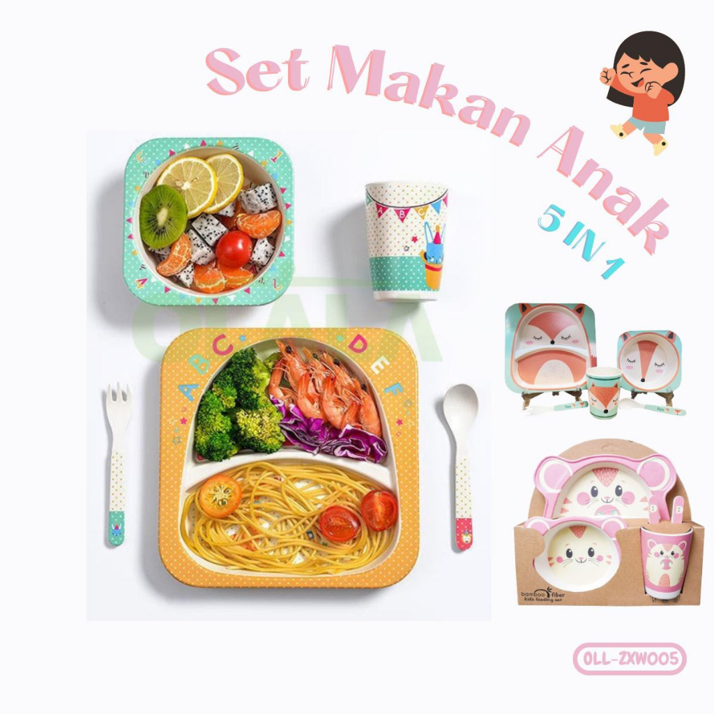Jual SET ALAT MAKAN ANAK 5 IN 1 BAMBOO FIBER FEEDING SET PIRING ANAK ...