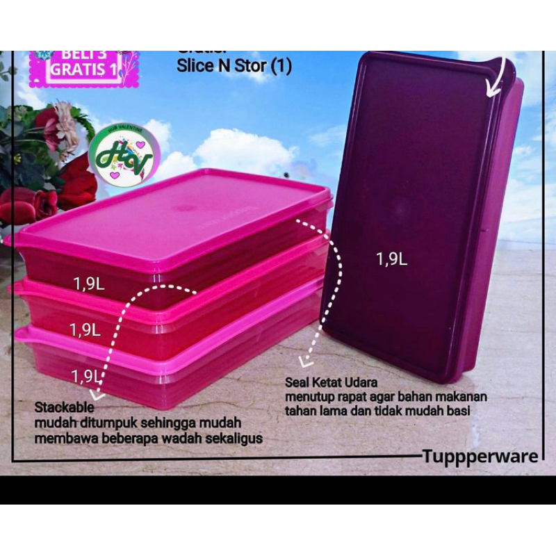 Jual slice n stor tupperware 4pcs uk 1.9L / toples kue basah tupperware ...