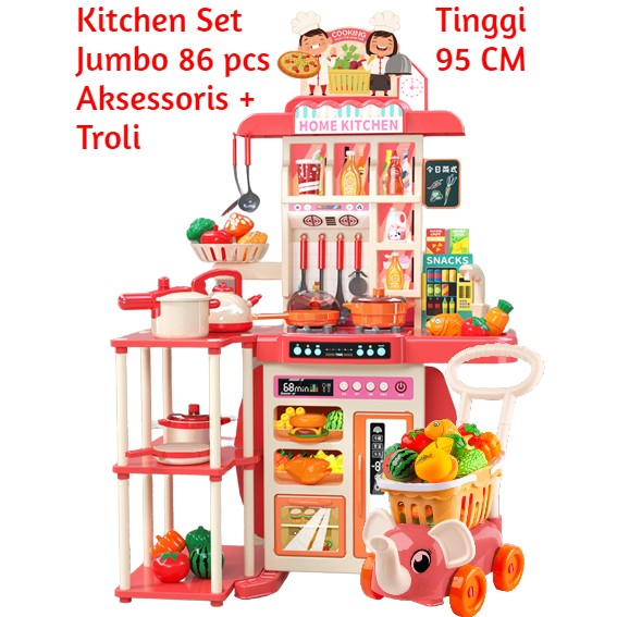 Jual Mainan Kitchen Set Jumbo 95 CM Lengkap Troli dengan Wastafel Cuci ...