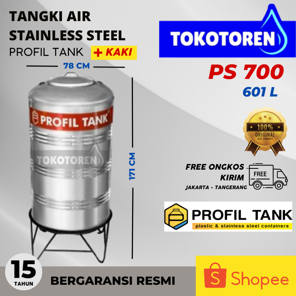 Jual TOREN / TANGKI STAINLESS PROFIL TANK PS 700 + KAKI GARANSI 15 ...