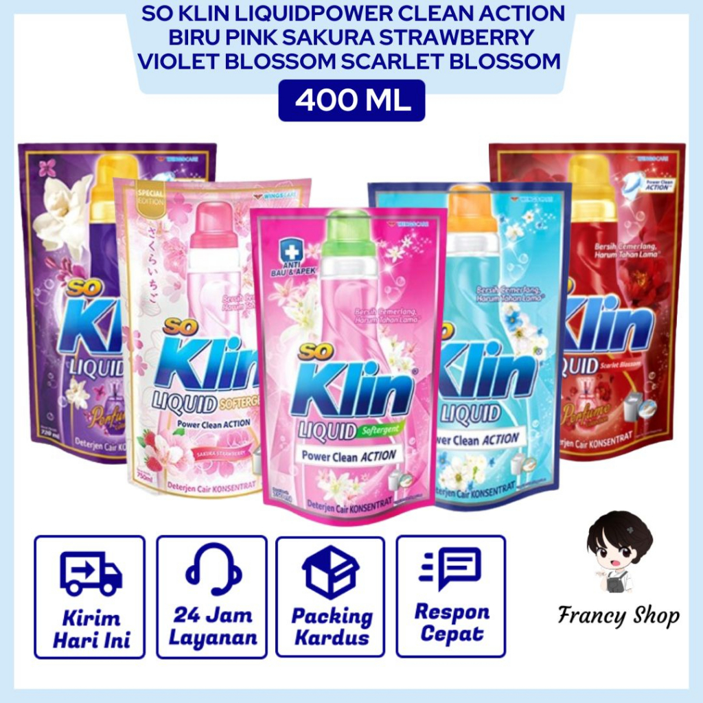 Jual So Klin Liquid Power Clean Action Biru Pink Sakura Strawberry Violet Blossom Scarlet ...