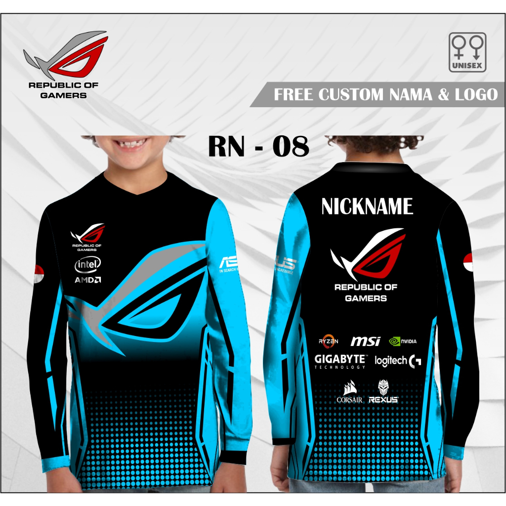 Jual Jersey rog anak lengan panjang baju gamer kaos republic of gamers ...