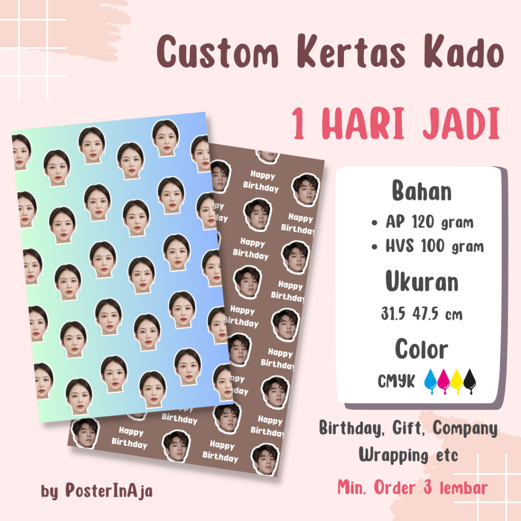 Jual Custom Kertas Kado A3+ Wrapping Paper Muka Termurah Bisa Foto ...