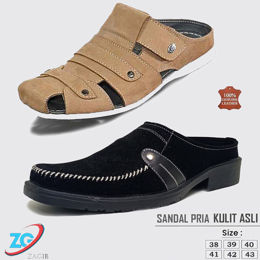 Jual Sepatu Sandal Pria Selop Bustong Kulit Suede ORIGINAL | Shopee ...