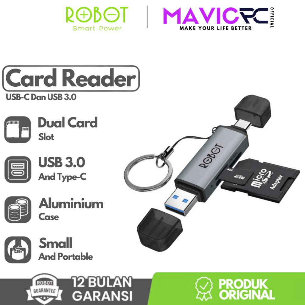 Jual ROBOT CR202S Card Reader 2 in 1 USB 3.0 Type C Memory Card Adapter ...