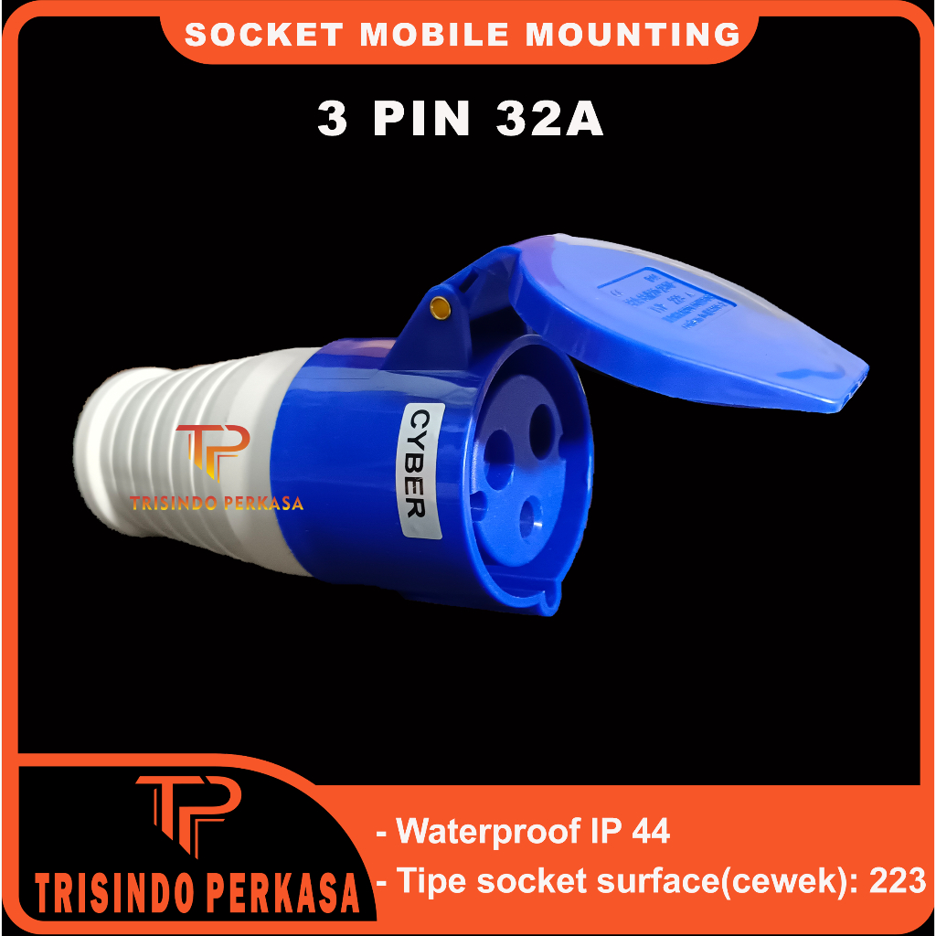 Jual Mobile Mounting Industrial Socket 3P / 3 Pin 3Pin 32A 223 IP44 3 Kaki 3 Kaki 32a | Shopee ...