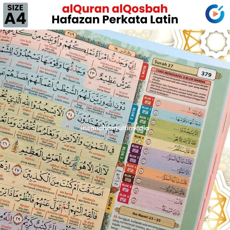 Jual Al quran Hafazan Tahfiz Perkata LATIN A4 / Alquran Terjemah Tajwid Hafalan 8 Blok Warna ...