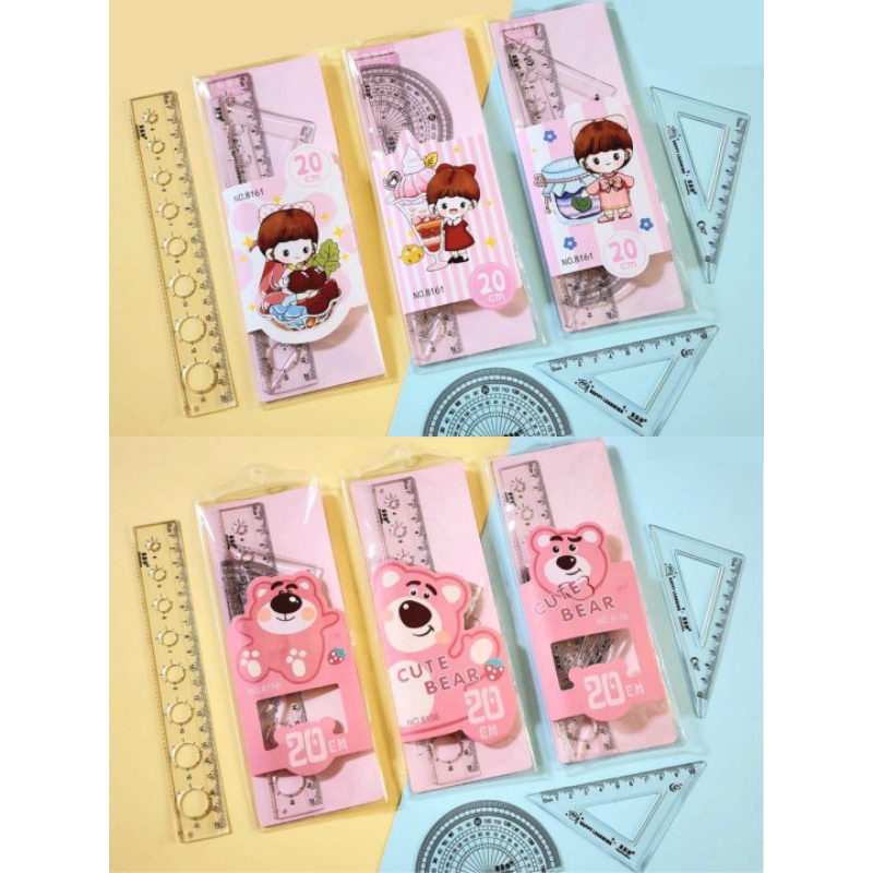 Jual RULER SET PENGARIS PLASTIK BENEFIT PANJANG 20 CM SEGITIGA SUDUT ...