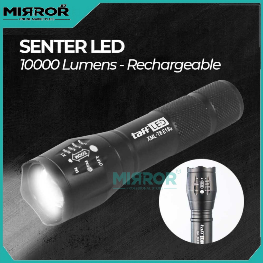 Jual Senter LED USB Rechargable XML-T6 10000 Lumens Dapat Zoom In dan ...