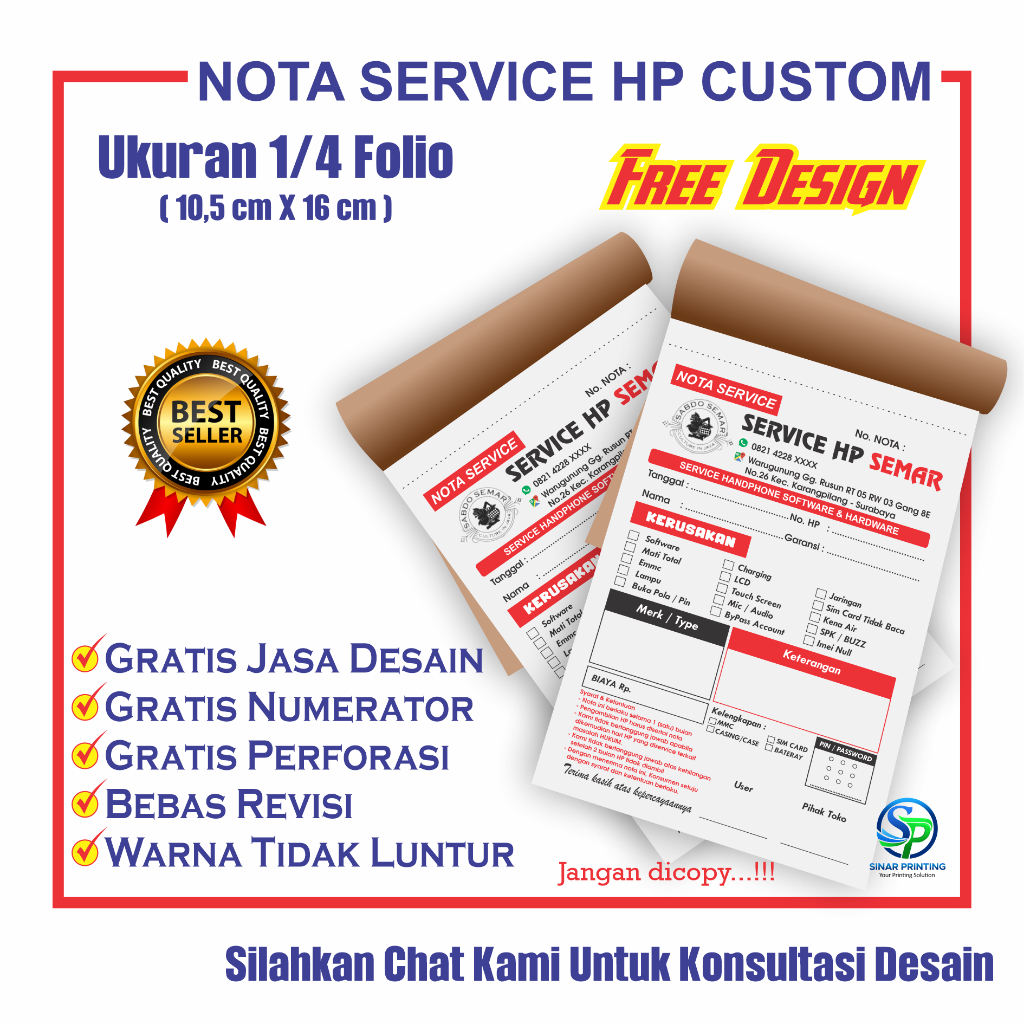 Jual NOTA SERVIS HP CUSTOM 1PLY 2PLY NOTA KONTER - NOTA SERVICE HP ...