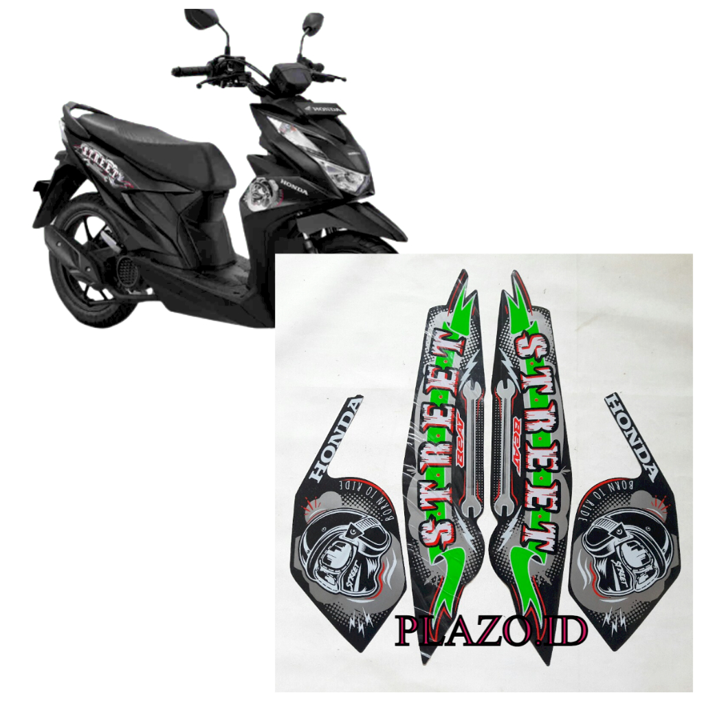 Jual stiker motor stripping honda beat street 2023 full hitam-hijau ...