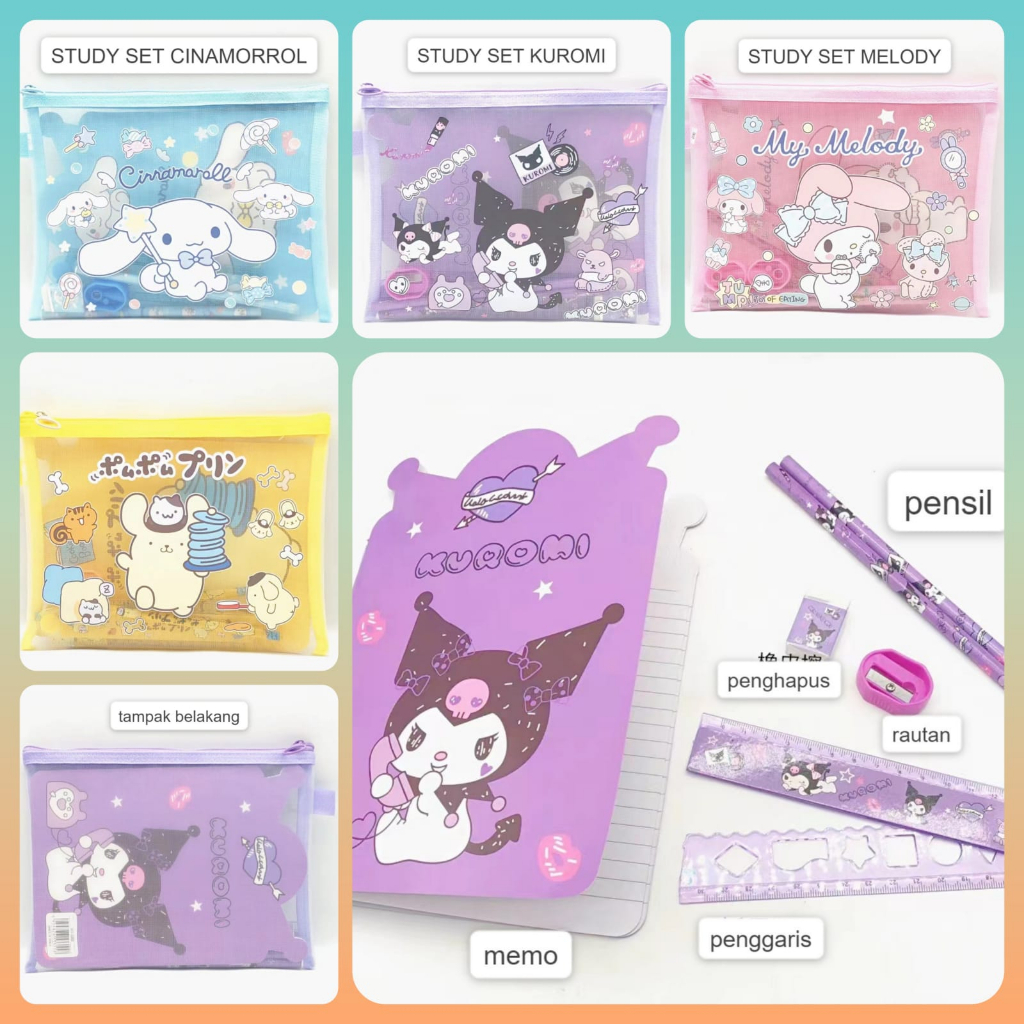 Jual GEM -POUCH SANRIO | STUDY SET SANRIO | PERALATAN TULIS ANAK | SET ...
