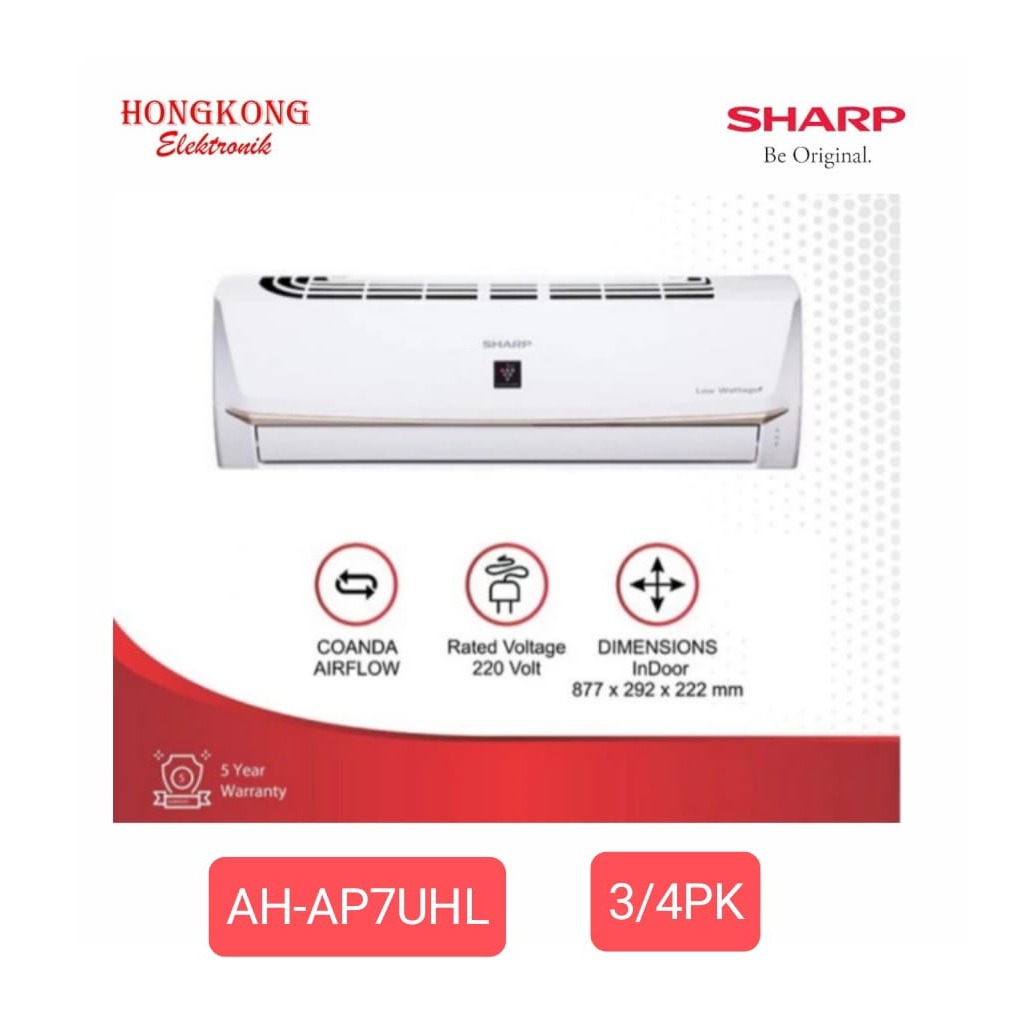 Jual AC Sharp Lowwatt Plasmacluster 3/4 PK AH-AP7UHL | Shopee Indonesia