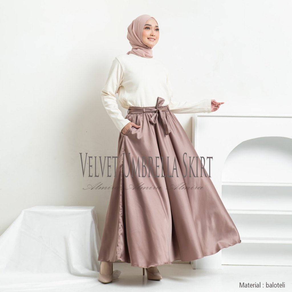 Jual Rok Panjang Wanita Payung Satin Velvet Umbrella Skirt Mayung Lebar ...