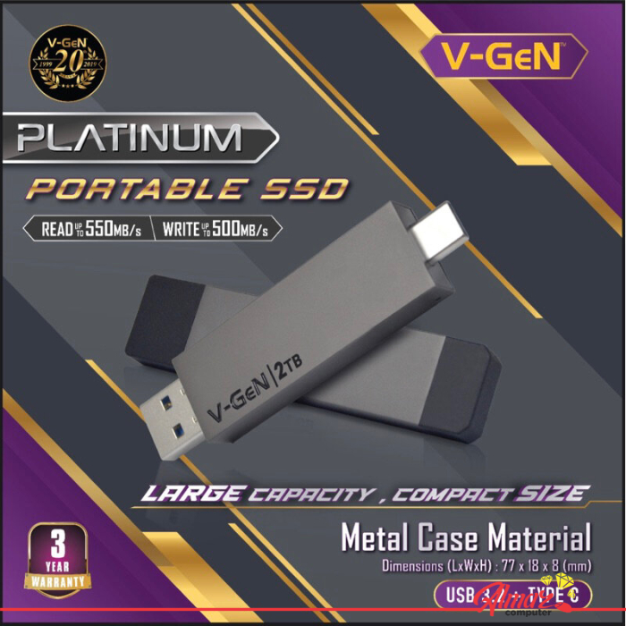 Jual V-Gen SSD Portable Platinum 128GB/256GB/512GB/1TB/2TB USB 3.2 Type ...