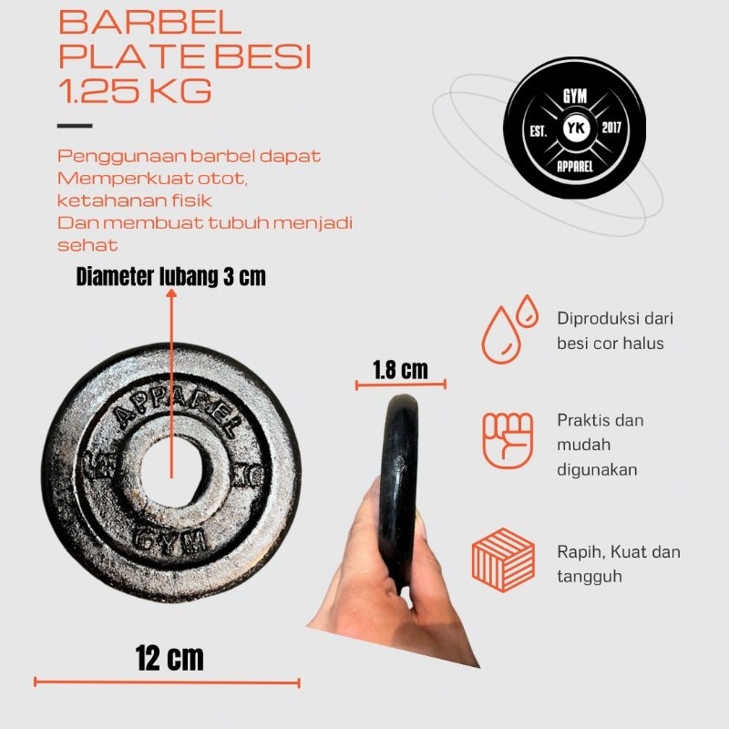 Jual dumbell plate barbel weight plate dumbel besi piringan 1.25 kg ...