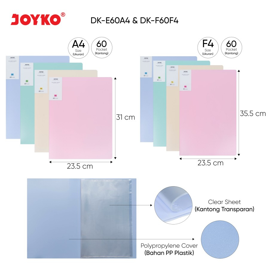 Jual Document Keeper Clear Holder Map File / Folder JOYKO DK A4 Pastel ...