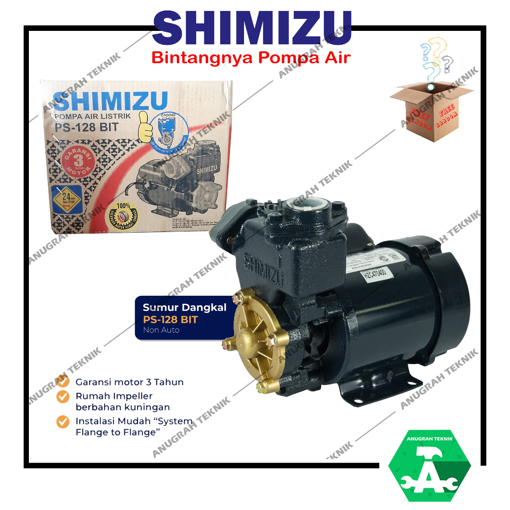 Jual Shimizu PS-128 BIT Pompa Air Listrik 1 Phase Non Auto / Pompa Air Sumur Dangkal 9 Meter ...