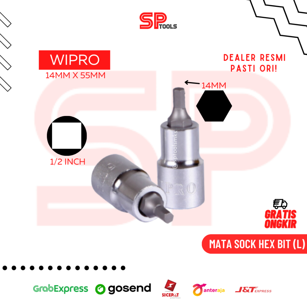 Jual MATA KUNCI SOCK SOK SHOCK L HEX BIT LONG 14MM X 55MM DRAT 1/2 ...
